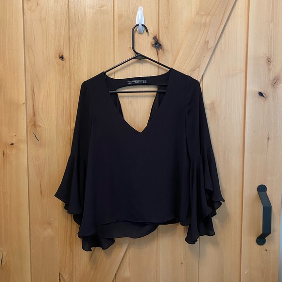 Zara | Tops | Zara Black Top With Flared Arms Open Back Size Small ...